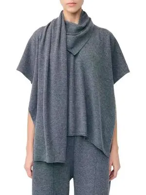 LISA YANG Asymmetrical Wrap Detail Cape - Grey