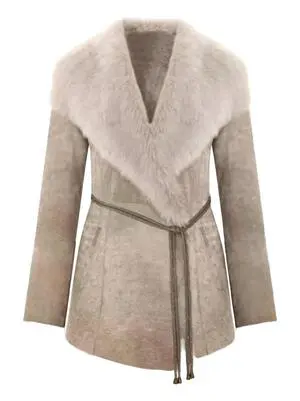 BIGARDINI Lumina Shearling-trim Belted Jacket - Grey