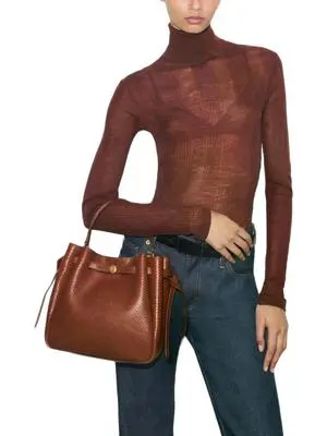 Tory Burch Tory Burch Romy Snake-Embossed Leather Bucket Bag Brown