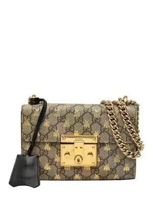 Gucci Gg Supreme Bee Padlock Crossbody Bag - Neutrals