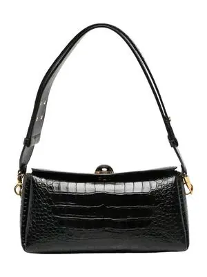 AMI Paris Croc-effect Leather Shoulder Bag - Black