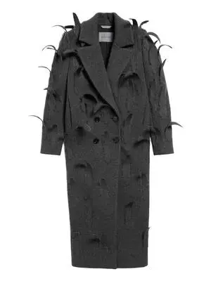 Balenciaga Maxi Coat With Feather Embellishment - Grey