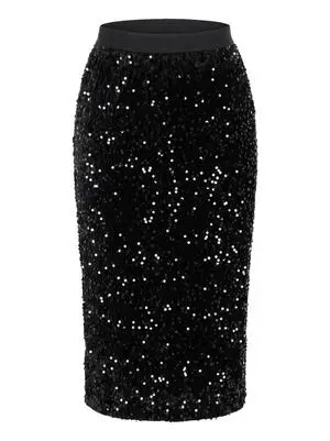 MODENAIRE Sequin High Waist Pencil Midi Skirt - Black