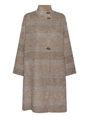 ELENA MIRO` ELENA MIRO Checked Stand Collar Coat Brown