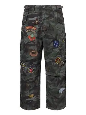 A BATHING APE Camouflage Print Cargo Cotton Trousers With Appliqu - Olive