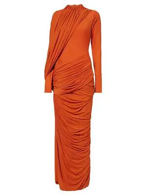 DEME Suzie Draped Stretch-jersey Maxi Dress - Pumpkin Orange
