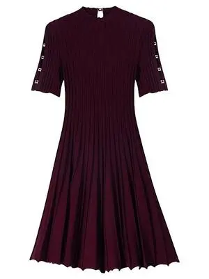 Maje High-neck Short-sleeve Knit Mini Dress - Burgundy