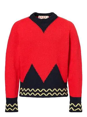 Marni Geometric Pattern Wool Jumper - Red