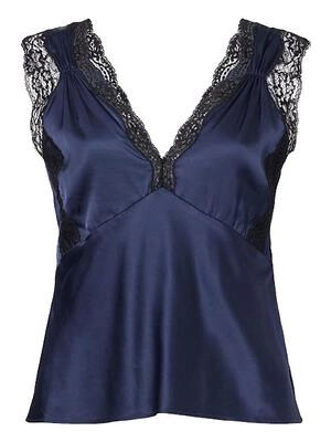 Paige Lace-trim Satin V-neck Top - Navy