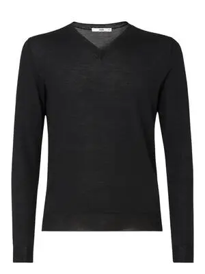 Fendi Slim Fit V-neck Wool Sweater - Black