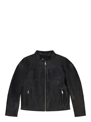 PURPLE BRAND Leather Zip Moto Jacket - Black