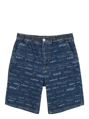 Marni Printed Denim Shorts - Blue