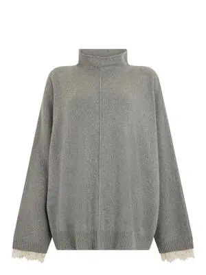 Alberta Ferretti Oversized High-neck Cashmere-wool Sweater - Grey