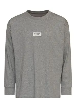 MAISON MARGIELA Long Sleeve Cotton T-shirt With Logo Patch - Grey