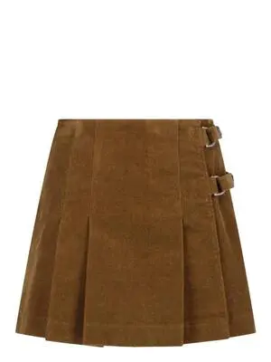 GOLDEN GOOSE Corduroy Pleated Mini Skirt With Buckle Detail - Brown