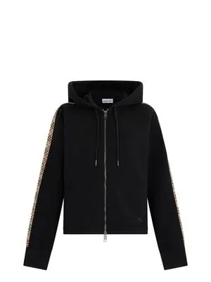 Burberry Zip-up Hooded Sweater With Check Detail - Black