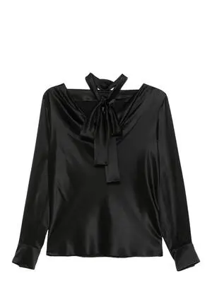Max Mara MAX MARA Black Silk Blouse With Buttoned Cuffs And Tie Neck Nero