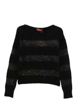 Max Mara MAX MARA STUDIO Mohair Blend Sequined Striped Boat Neck Sweater Nero