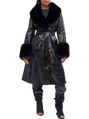 AZALEA WANG Faux Leather Trench Coat - Black
