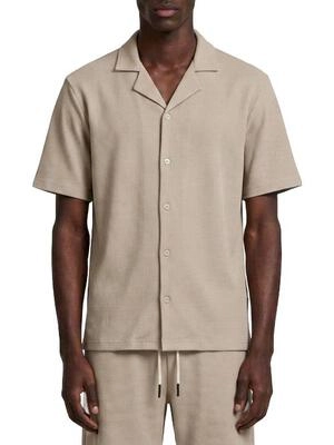 WALKER & HUNT Short Sleeve Seersucker Shirt - Stone