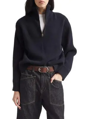 NILI LOTAN Axel Quarter Zip Lambswool Sweater - Dark Navy