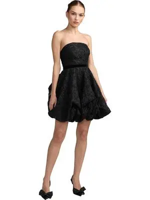 Mac Duggal Strapless Bubble Hem Mini Dress With Textured Embroidery - Black
