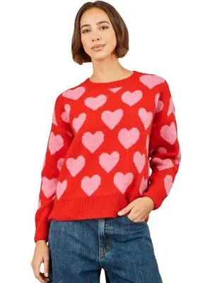 YUMI Heart Intarsia Relaxed Jumper - Red