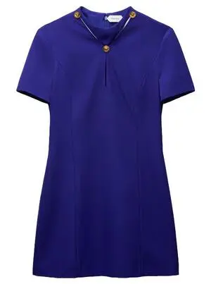 Versace Wool Grain De Poudre Minidress With Medusa Medallions - Blue