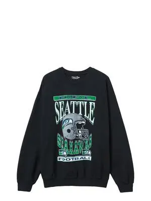 Junk Food Seattle Seahawks Helmet Graphic Crewneck Sweatshirt - Black