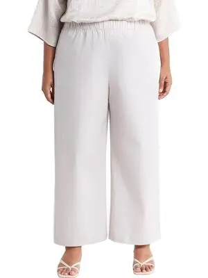 Eileen Fisher Stretch Cotton Poplin Wide Leg Ankle Pants - Chalk
