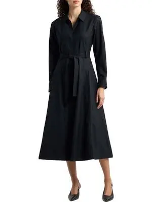 Theory Belted Long Sleeve Midi Dress - Black