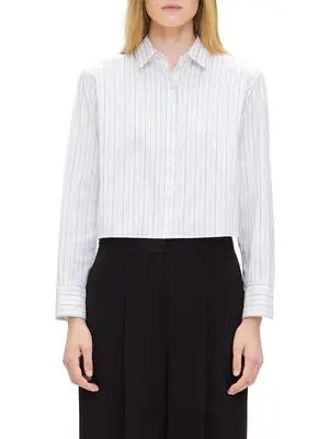 Theory Striped Cropped Button-up Shirt - Black Multi
