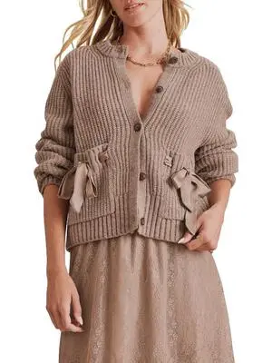 Splendid SPLENDID Selena Bow Pocket Cardigan Heather Java Brown