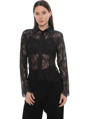 MONLICIA Lace Button-up Shirt - Black