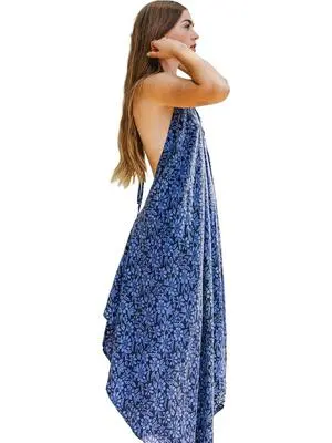 SUN CHILD Classic Silk Dress - Blue