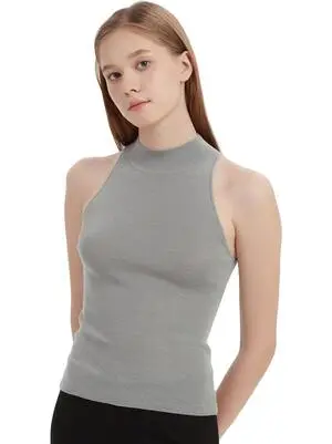 NUAJE NUAJE May Halterneck Wool And Silk Knit Tank - Grey