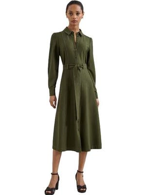 PHASE EIGHT Long Sleeve Belted Shirt Dress - Green