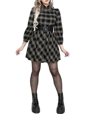 DISTURBIA Plaid Mini Shirt Dress - Black