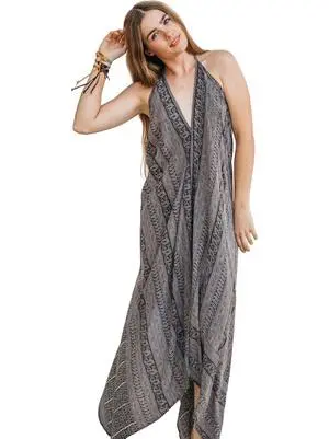 SUN CHILD Classic Silk Maxi Dress - Grey