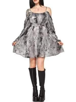 DISTURBIA Maddie Cold Shoulder Blouson Mini Dress - Grey