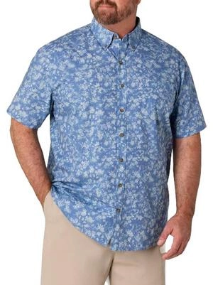 HARBOR BAY BY DXL Big & Tall Easy-care Multi Floral Print Sport Shirt Blue
