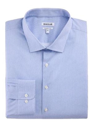 HAGGAR Big & Tall Micro Geometric Patterned Wrinkle-free Dress Shirt - Light Blue