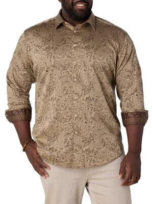 ROBERT GRAHAM BY DXL Big & Tall Hudson Sport Shirt - Khaki