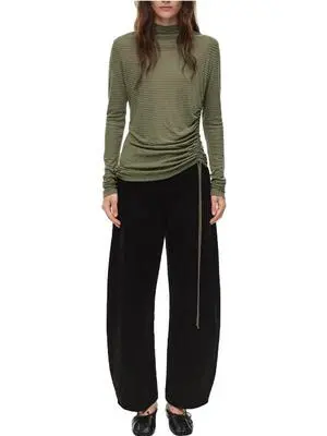 Bimba Y Lola Striped Ruched Fluid T-shirt - Olive