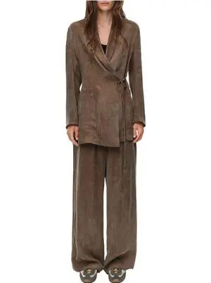 Bimba Y Lola Fluid Wrap Jacket With Tie Waist - Dark Olive