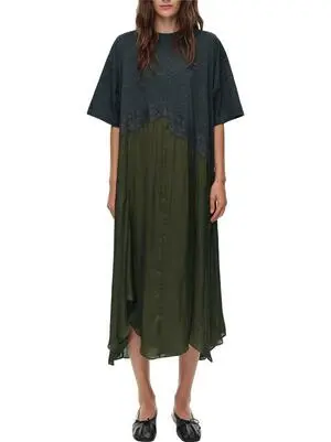 Bimba Y Lola Asymmetrical Lace Overlay Midi Dress - Khaki