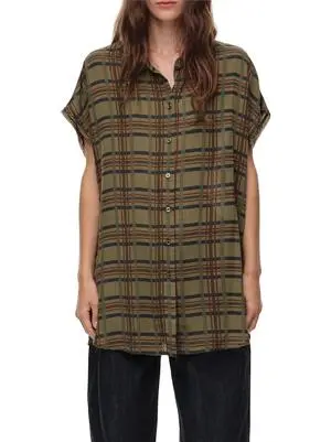 Bimba Y Lola Checked Dropped-shoulder Shirt - Khaki