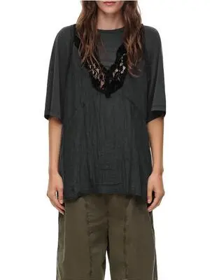 Bimba Y Lola Lace Bib T-shirt - Washed Black