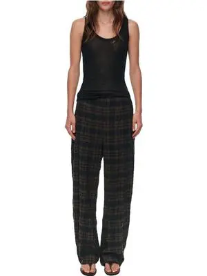 Bimba Y Lola Checked Carrot Fit Cotton Trousers - Dark Brown