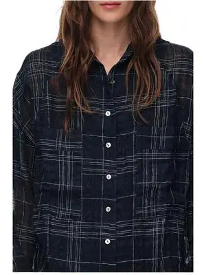 BIMBA Y LOLA BIMBA Y LOLA Checked Linen Blend Oversize Shirt